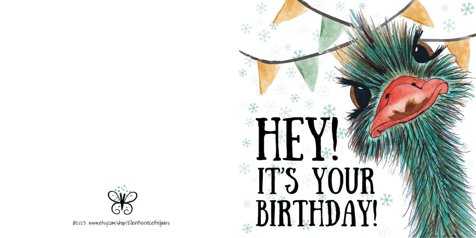Funny Emu Birthday Card, Printable Ostrich Celebration Card, Humorous ...