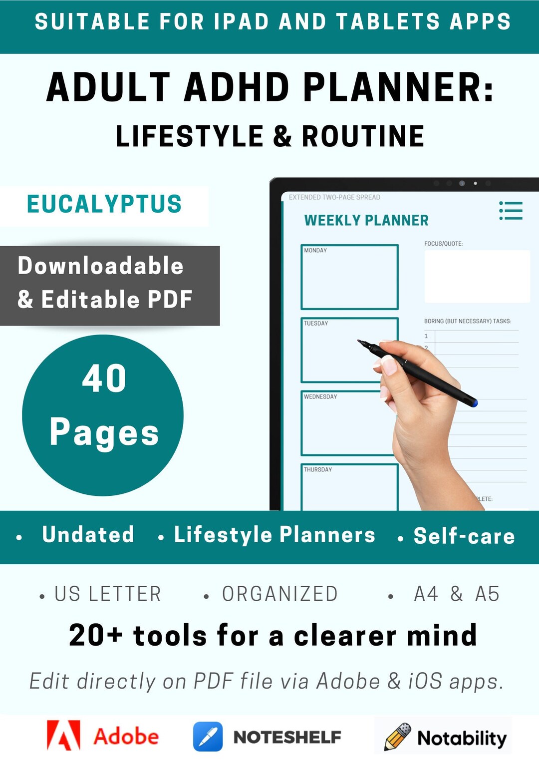 ADHD Adult Planner, Digital Planner, Goal Planner, Habit Tracker, Daily ...