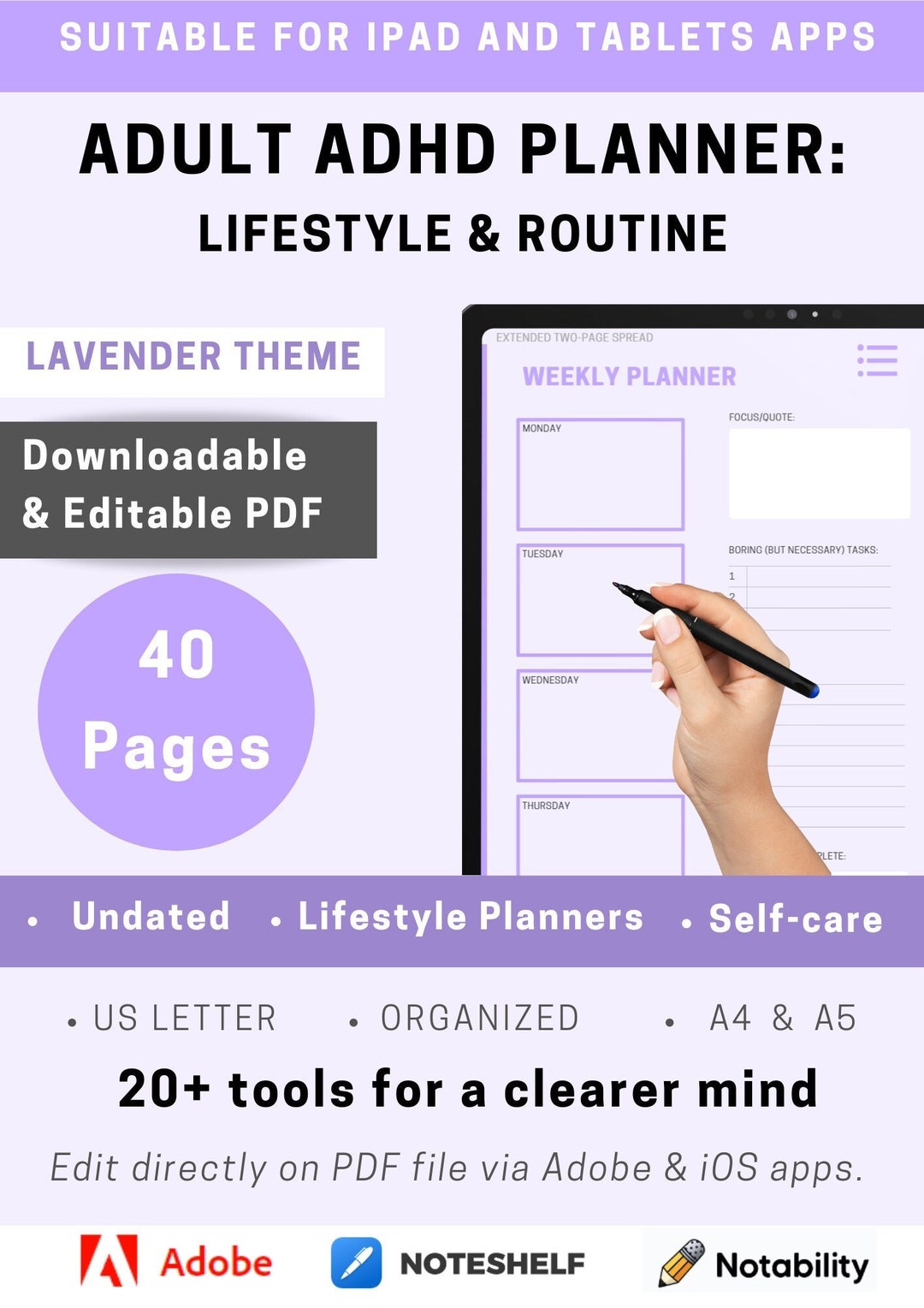 ADHD Adult Planner, Digital Planner, Goal Planner, Habit Tracker, Daily ...