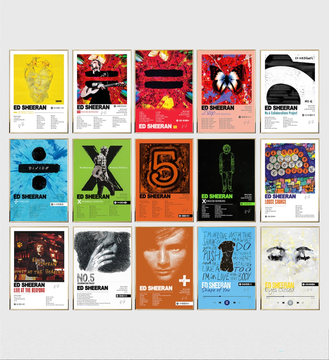 Ed Sheeran All Album Poster Set of 15 Ed Sheeran Cover - Etsy
