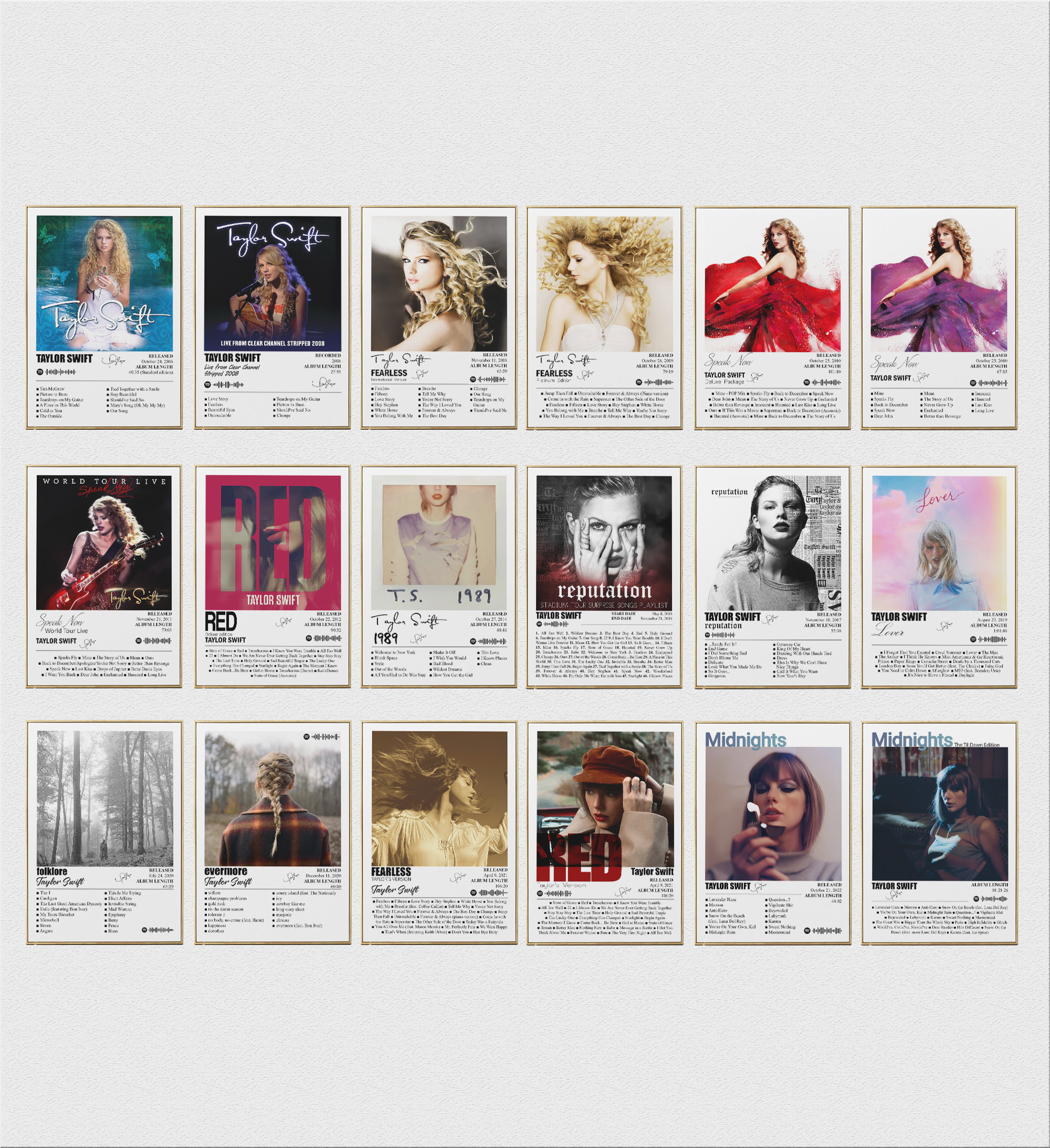 Taylor Swift All Album Poster Set Of 18 Taylor Swift Album Etsy Singapore