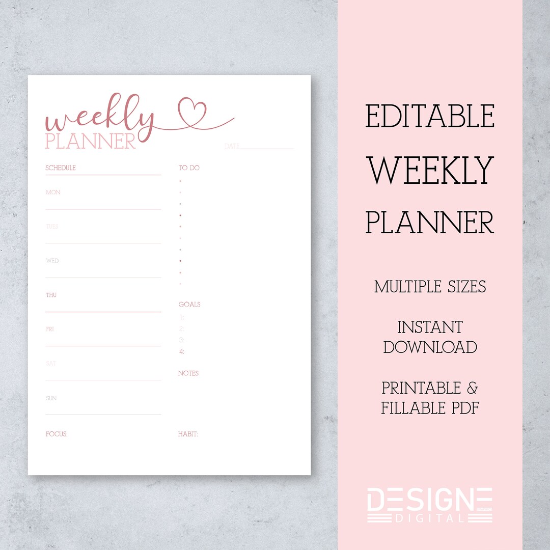 Editable Printable Fillable WEEKLY Planner. to Do List. - Etsy