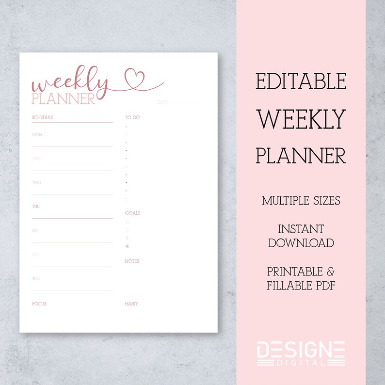Editable Printable Fillable WEEKLY Planner. to Do List. - Etsy