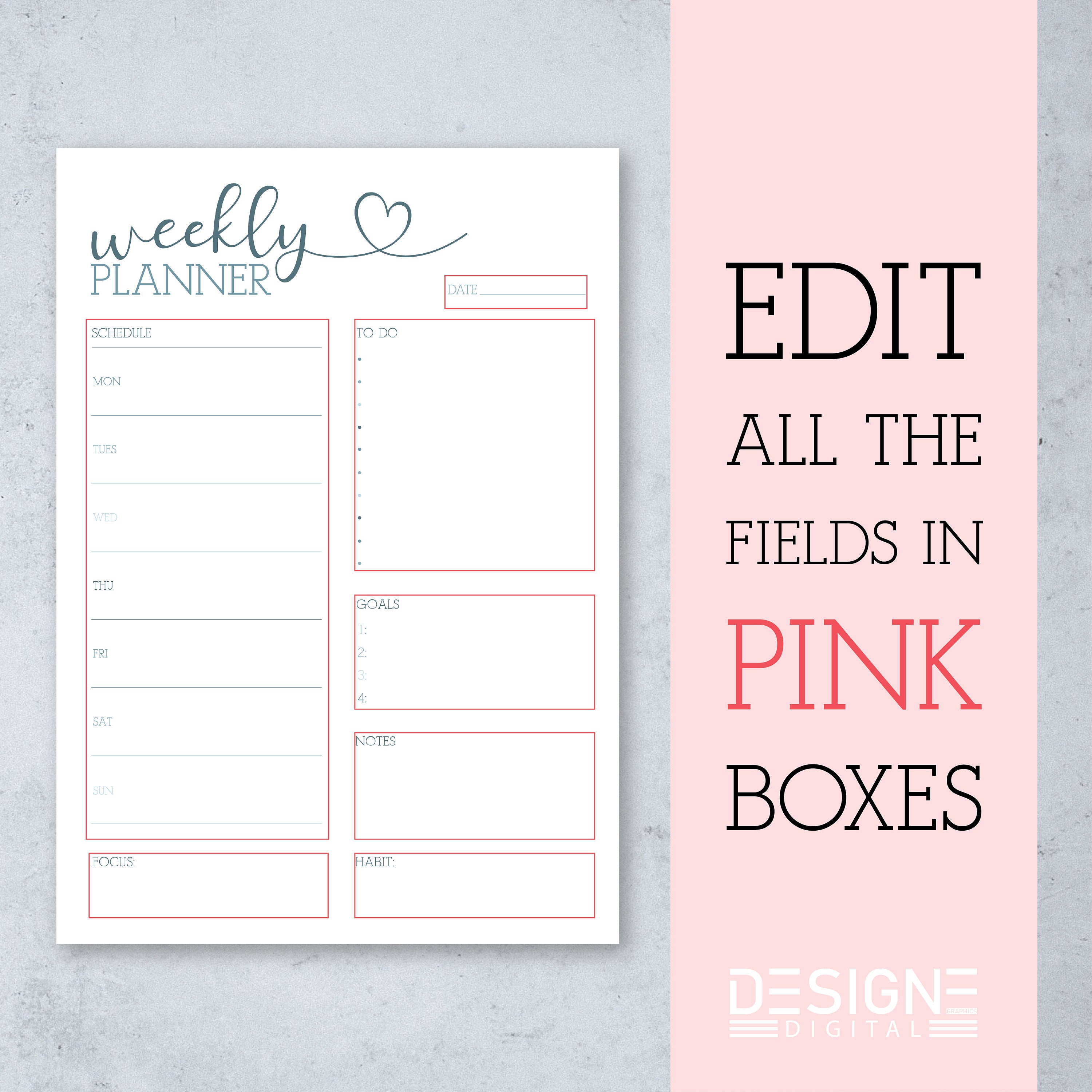 Editable Printable Fillable WEEKLY Planner. to Do List. - Etsy