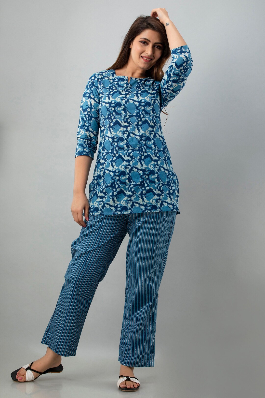 Women Night Kurta Pajama Indian Night Dress Sleepwear Top - Etsy