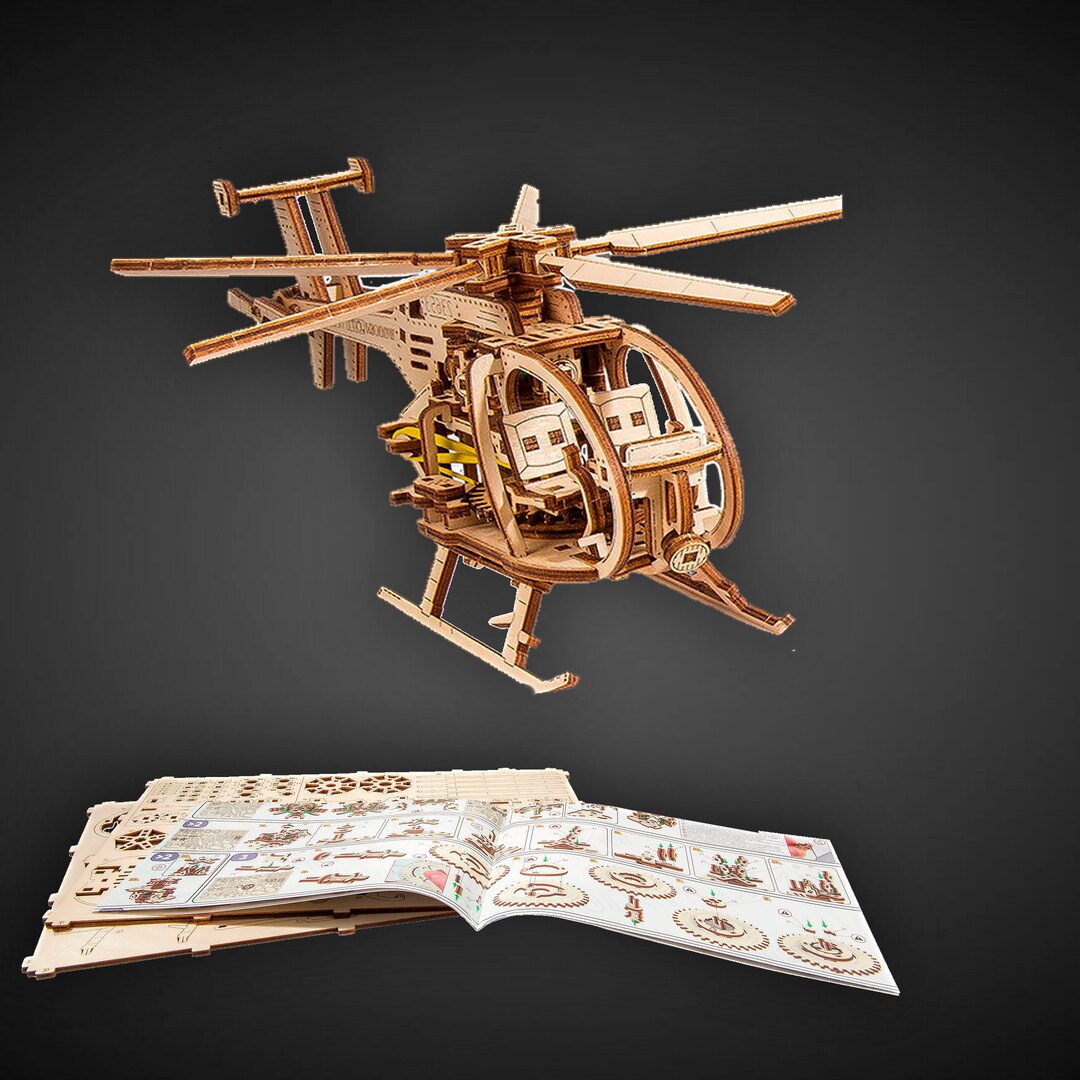Puzzle 3D helicopter Wooden Model Kits for Adults to Build Aircraft ...