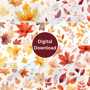 Watercolor Autumn Leaves Seamless Pattern DIGITAL Paper Fall Background ...