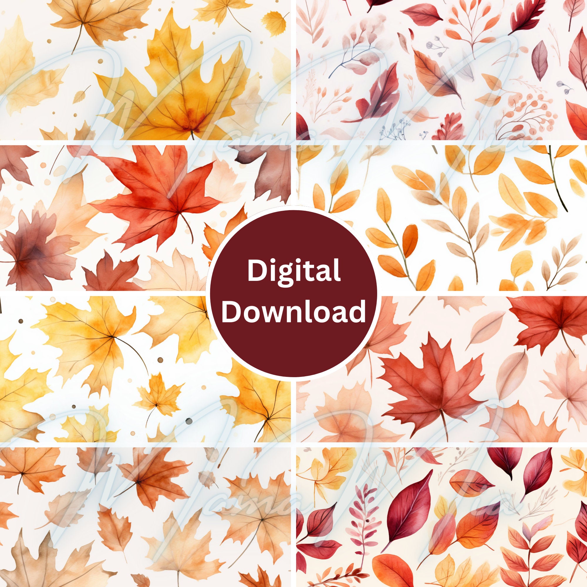 Watercolor Autumn Leaves Seamless Pattern DIGITAL Paper Fall Background ...