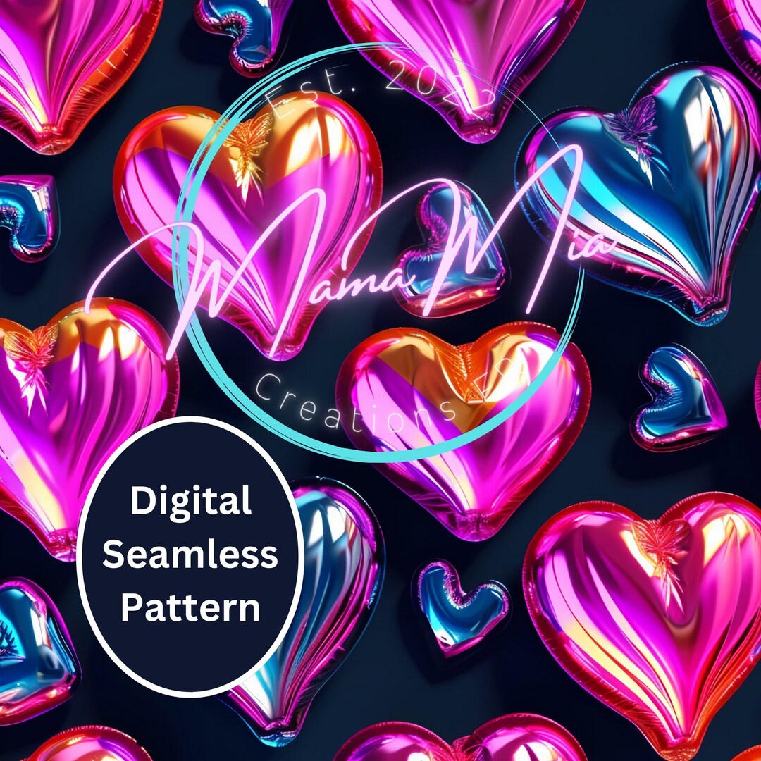 Valentine's Day Inflated Hearts SEAMLESS Pattern DIGITAL Paper Metallic ...