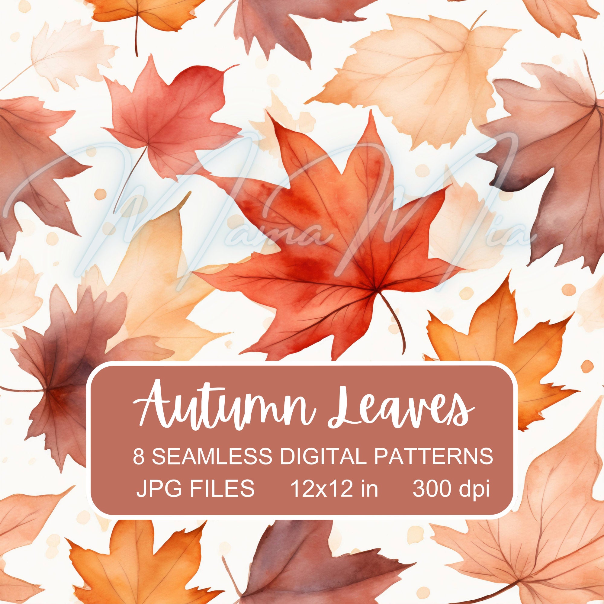 Watercolor Autumn Leaves Seamless Pattern DIGITAL Paper Fall Background ...