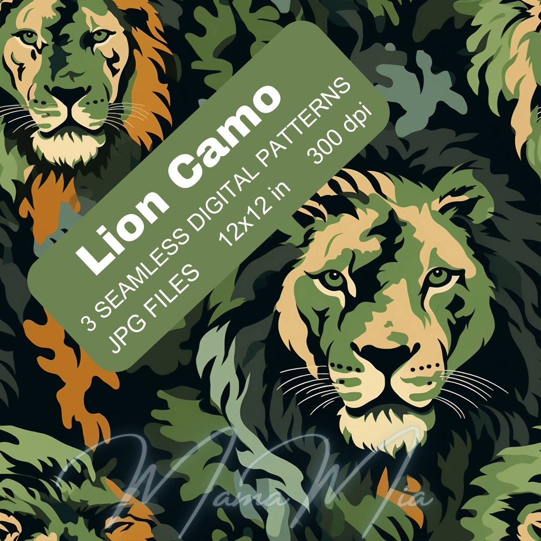Lion Camo Seamless Pattern DIGITAL Paper, Commercial Use, Scrapbook ...