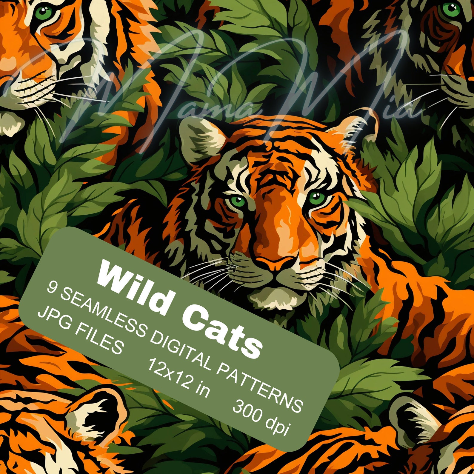 Wild Cats Seamless Pattern DIGITAL Paper, Commercial Use, Tiger Puma ...