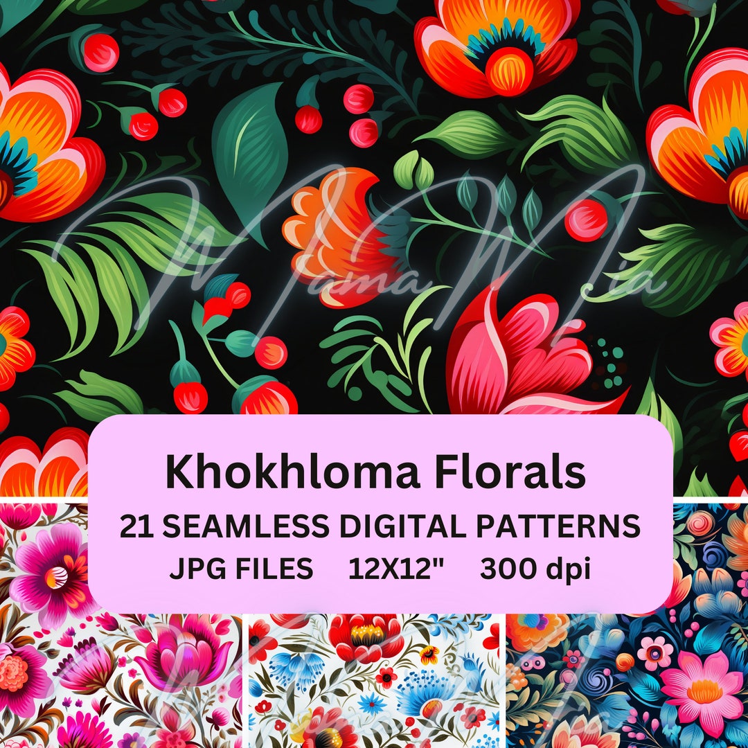 Floral Folklore SEAMLESS Pattern Khokhloma DIGITAL Paper, Download ...