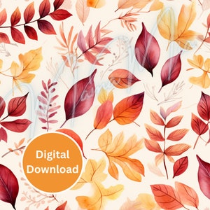 Watercolor Autumn Leaves Seamless Pattern DIGITAL Paper Fall Background ...