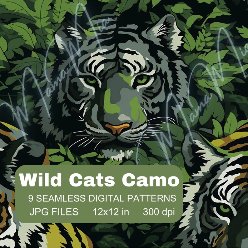 Wild Cats Tiger Puma Panther Camo Seamless Pattern DIGITAL Paper ...
