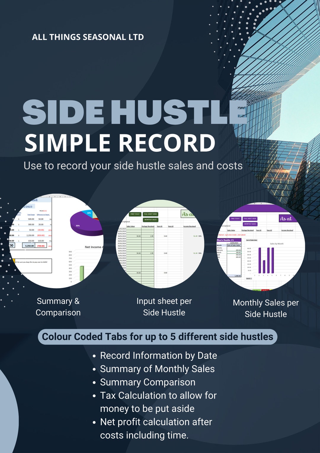 Side Hustle Simple Excel Workbook - for up to 5 Different Side Hustles ...