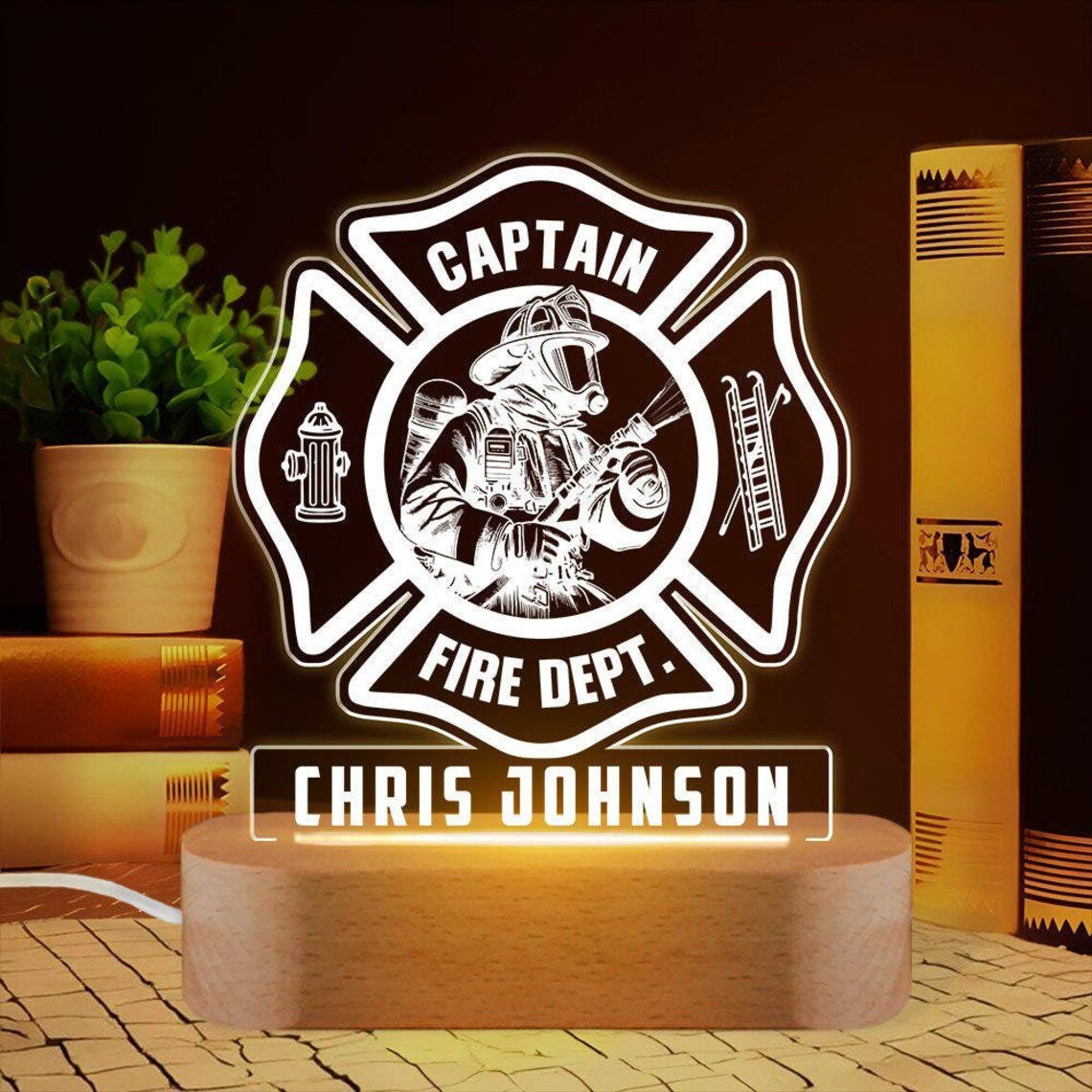 Personalized Firefighter Night Light, Custom Firefighter LED Light ...