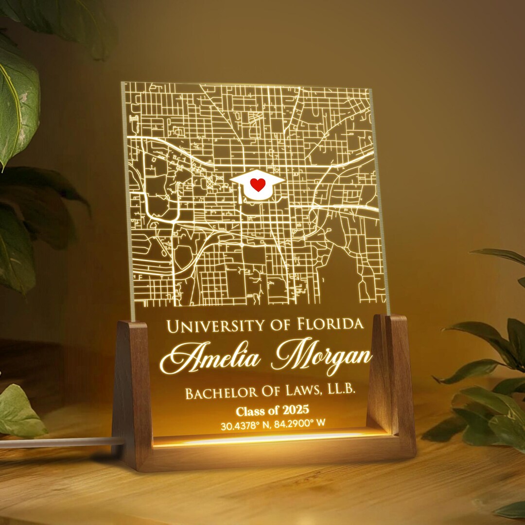Personalized Campus Map Night Light, Custom College Graduation LED ...