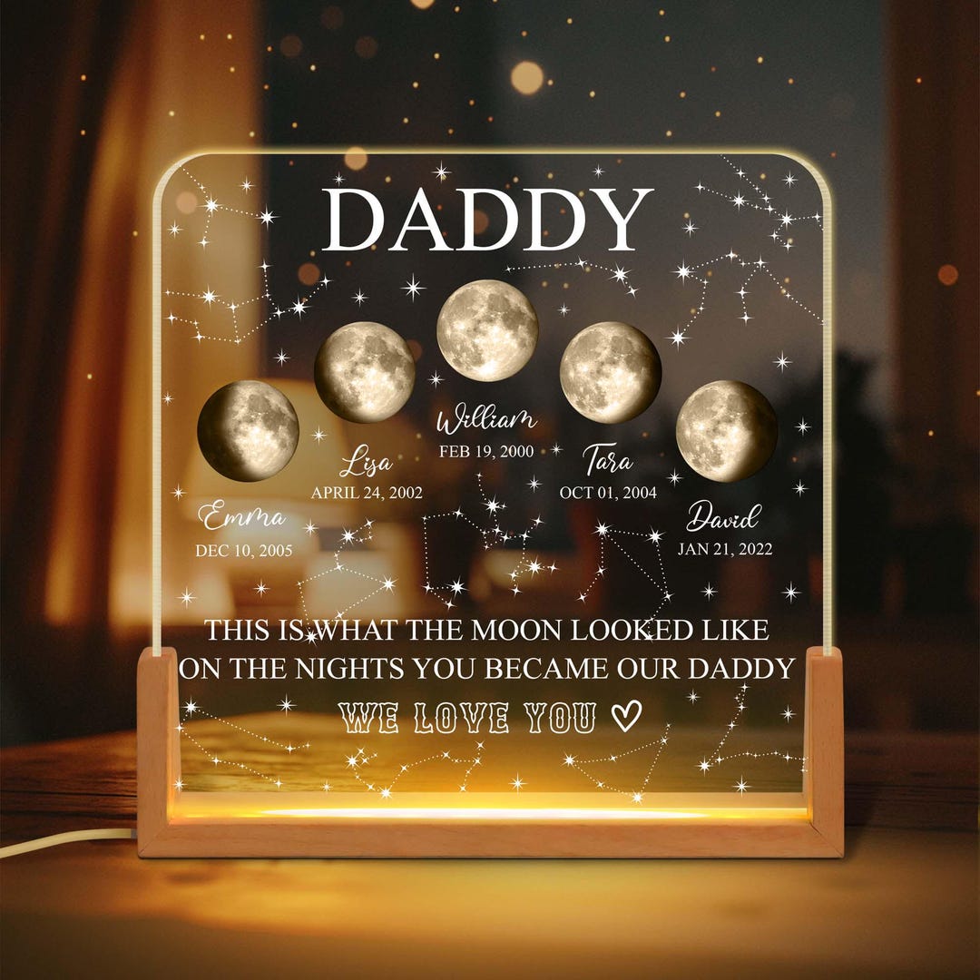 Personalized Father's Day Moon Phase Crystal Lamp Night Light, Dad Moon ...