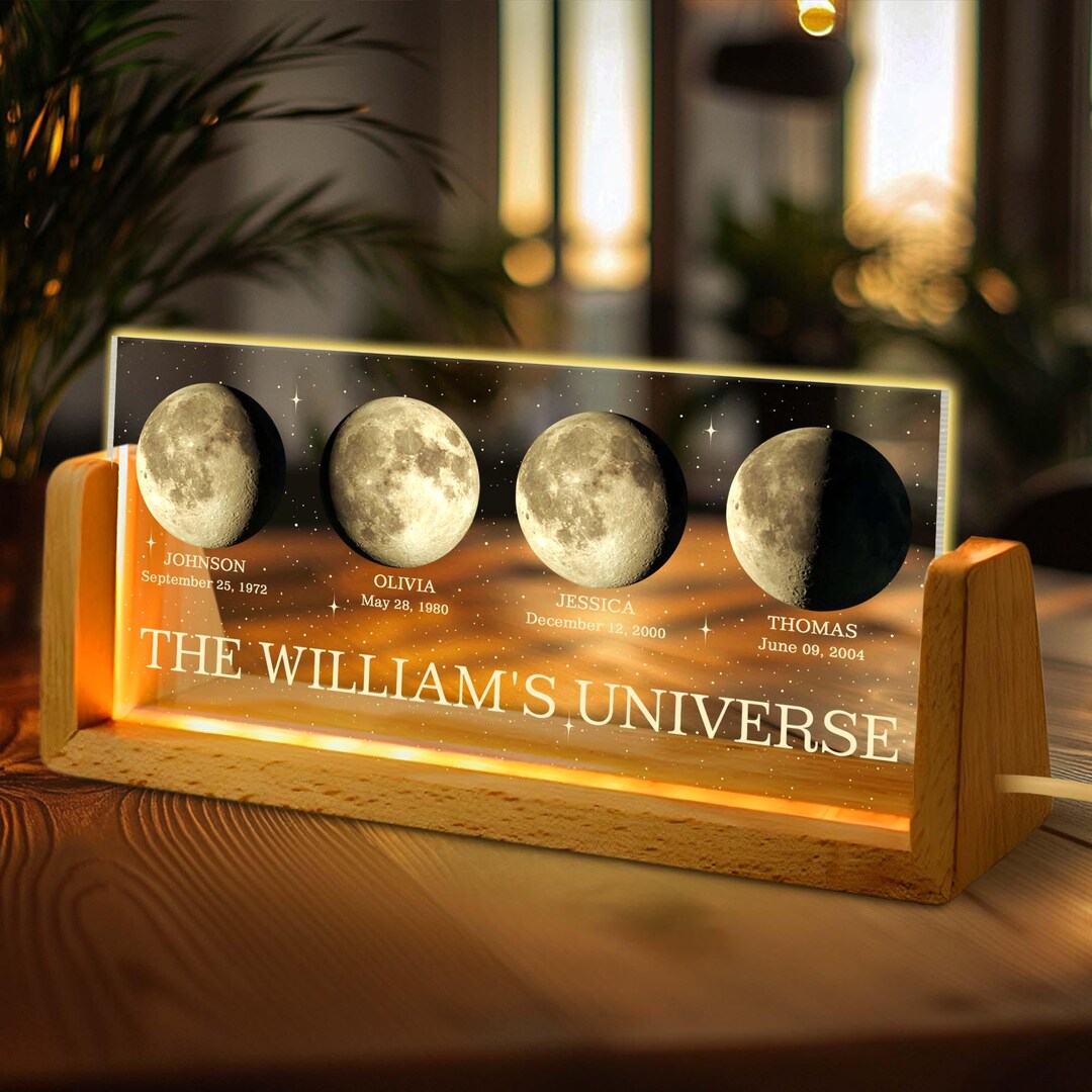 Personalized Moon Phase LED Night Light, Custom Family Night Light, Dad ...