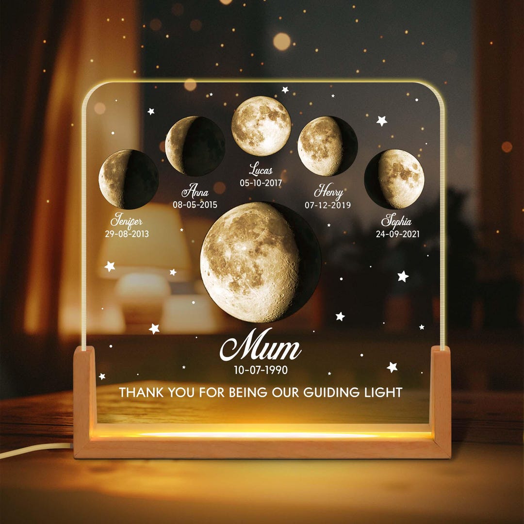 Custom Moons Phase LED Night Light, Personalized Moons Phase With Kids ...