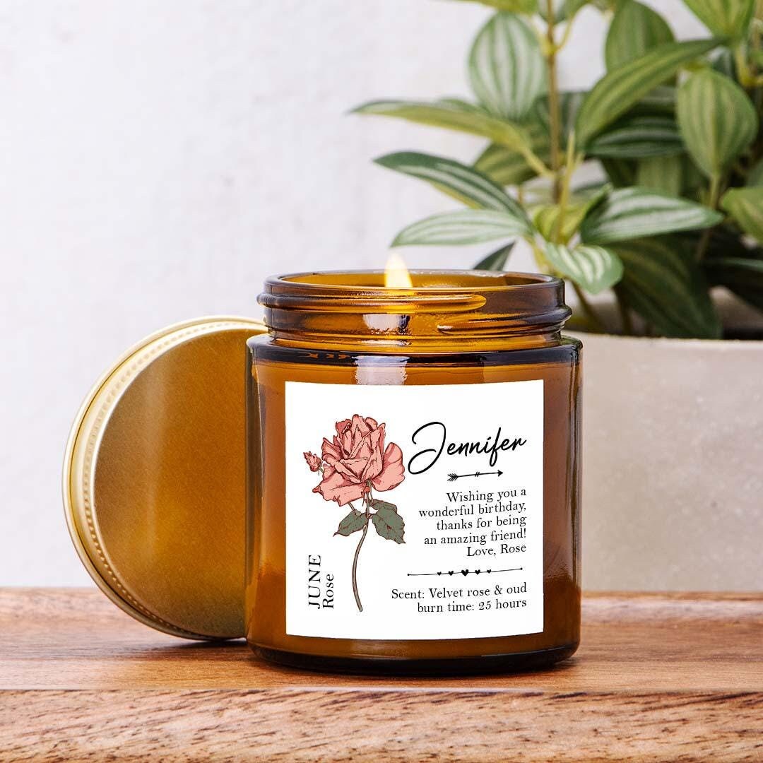 Personalised Birth Flower Candle, Birthday Gift for Her,personalised ...