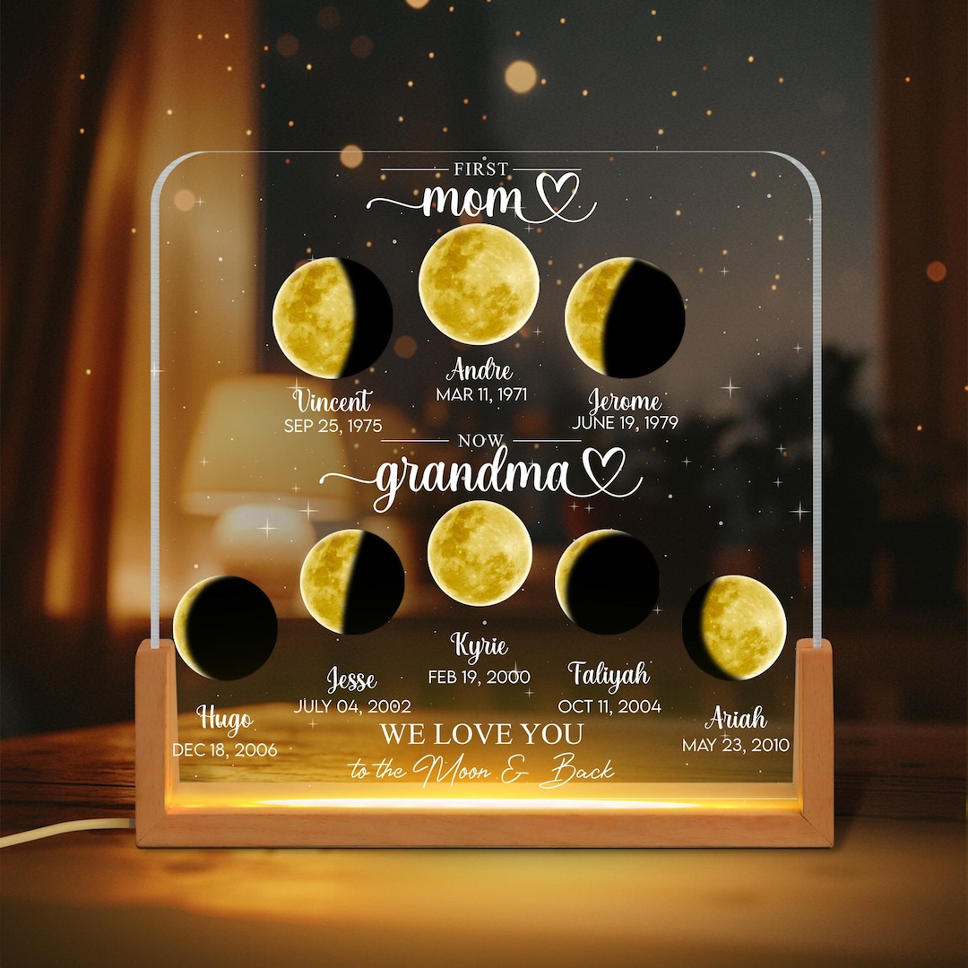 Personalized Moons Phase With Kids Names, Custom First Mom Now Grandma ...