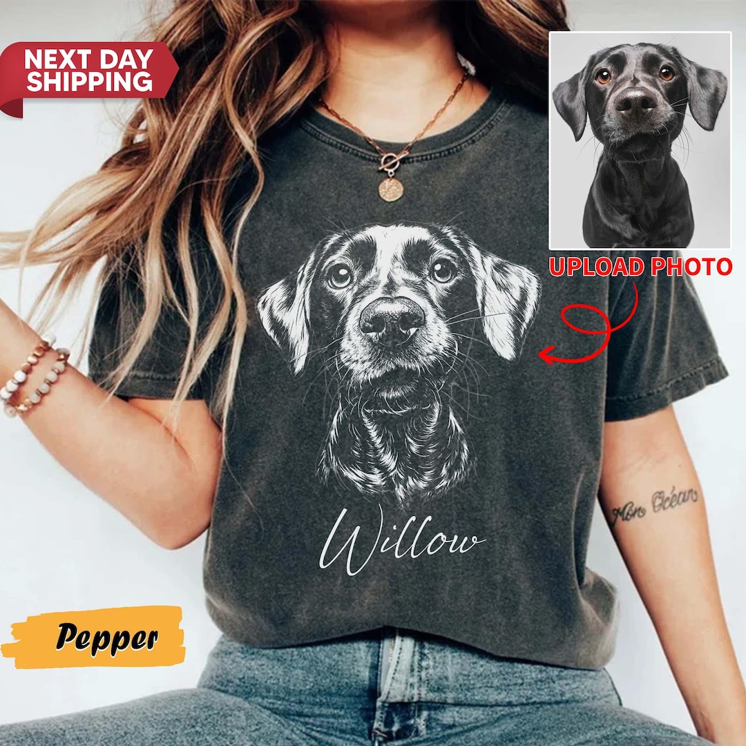 Custom Pet T Shirt With Pet Photo +name, Personalized Pet Portrait ...