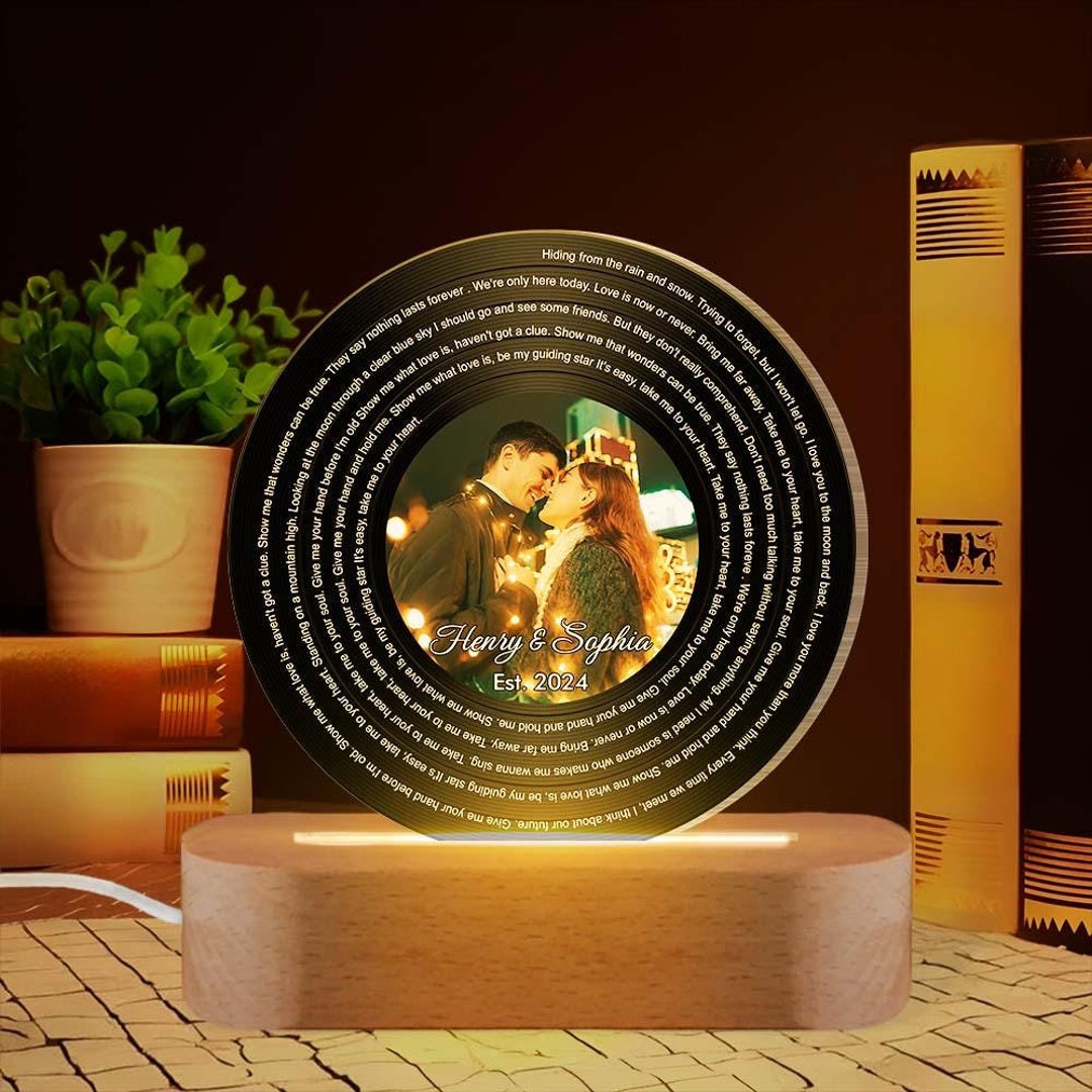 Personalized Album Cover Record Night Light, Custom Photo LED Light ...