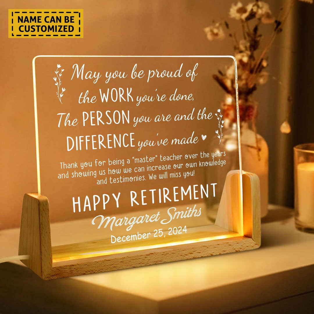 Personalized Retirement Night Light, Custom Retired LED Night Light ...