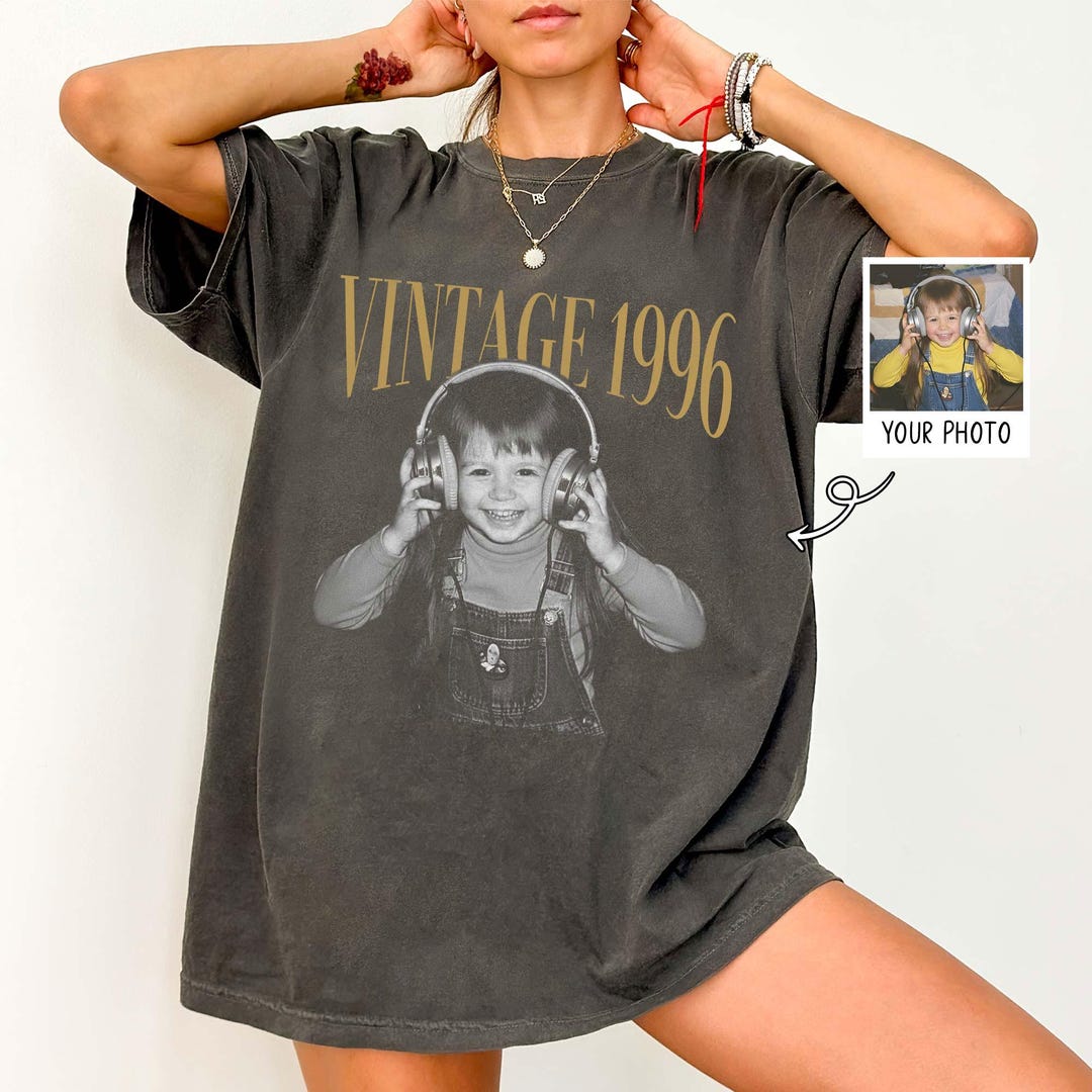 Personalised Vintage Photo and Year Shirt, Custom Picture Birthday Tee ...