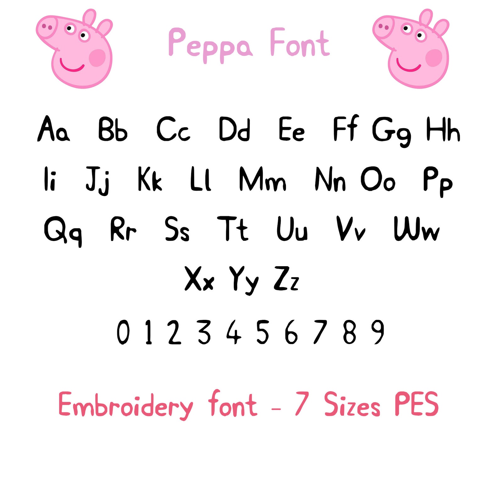 Peppa Font Embroidery Font, Peppa Pig Machine Embroidery, 7 Sizes PES ...