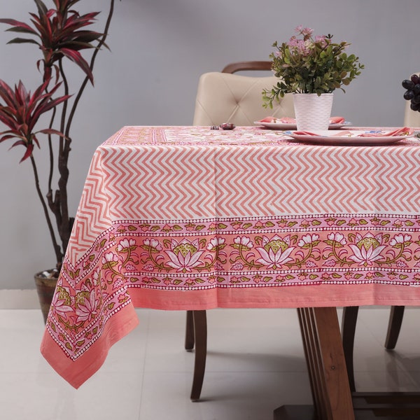 Pink Block Print Tablecloth - Etsy