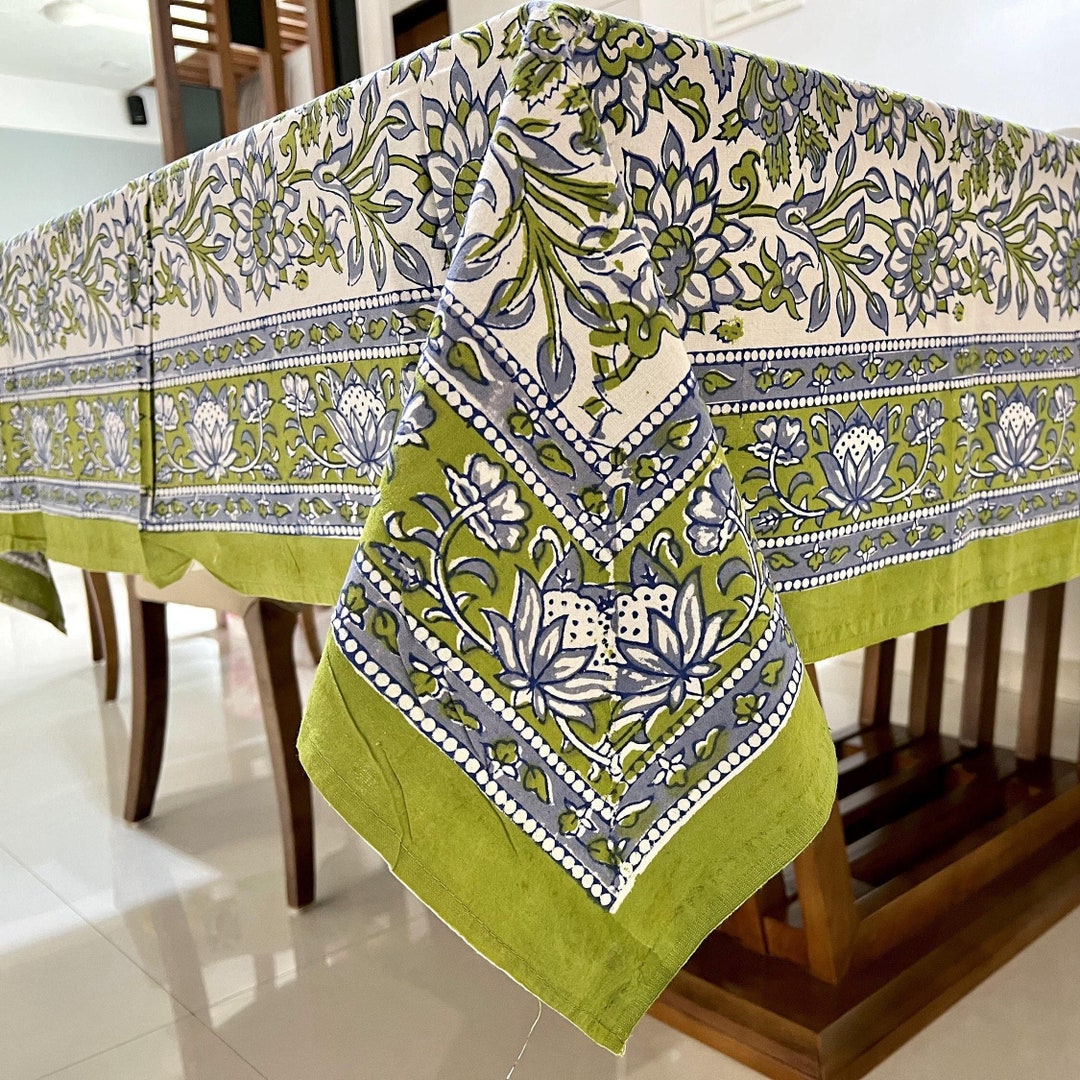 Block Printed Tablecloth With Flower Design Home Cotton Table Cloths ...