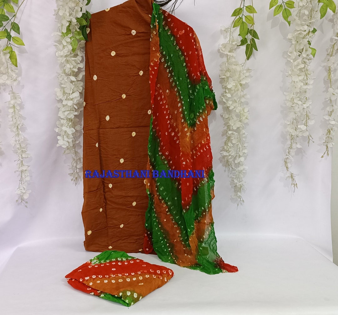 Rajasthani Traditional Bandhani Cotton Hand Bandhej Unstiched ...