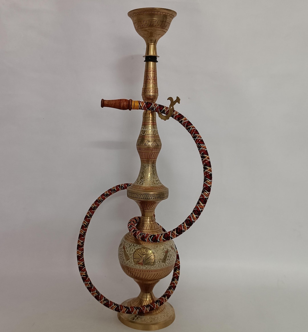 Handmade Brass Hookah: Vintage Mughal Style, Home Decor (22x4.5 Inch ...