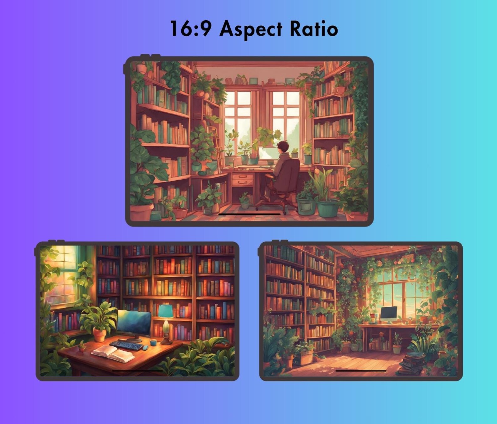 Lofi Library Wallpaper Cozy Study Room With Lush Greenery - Etsy