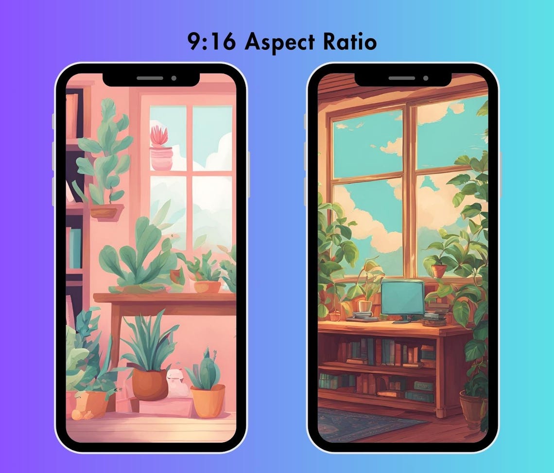 Lofi Library Wallpaper Cozy Study Room With Lush Greenery - Etsy