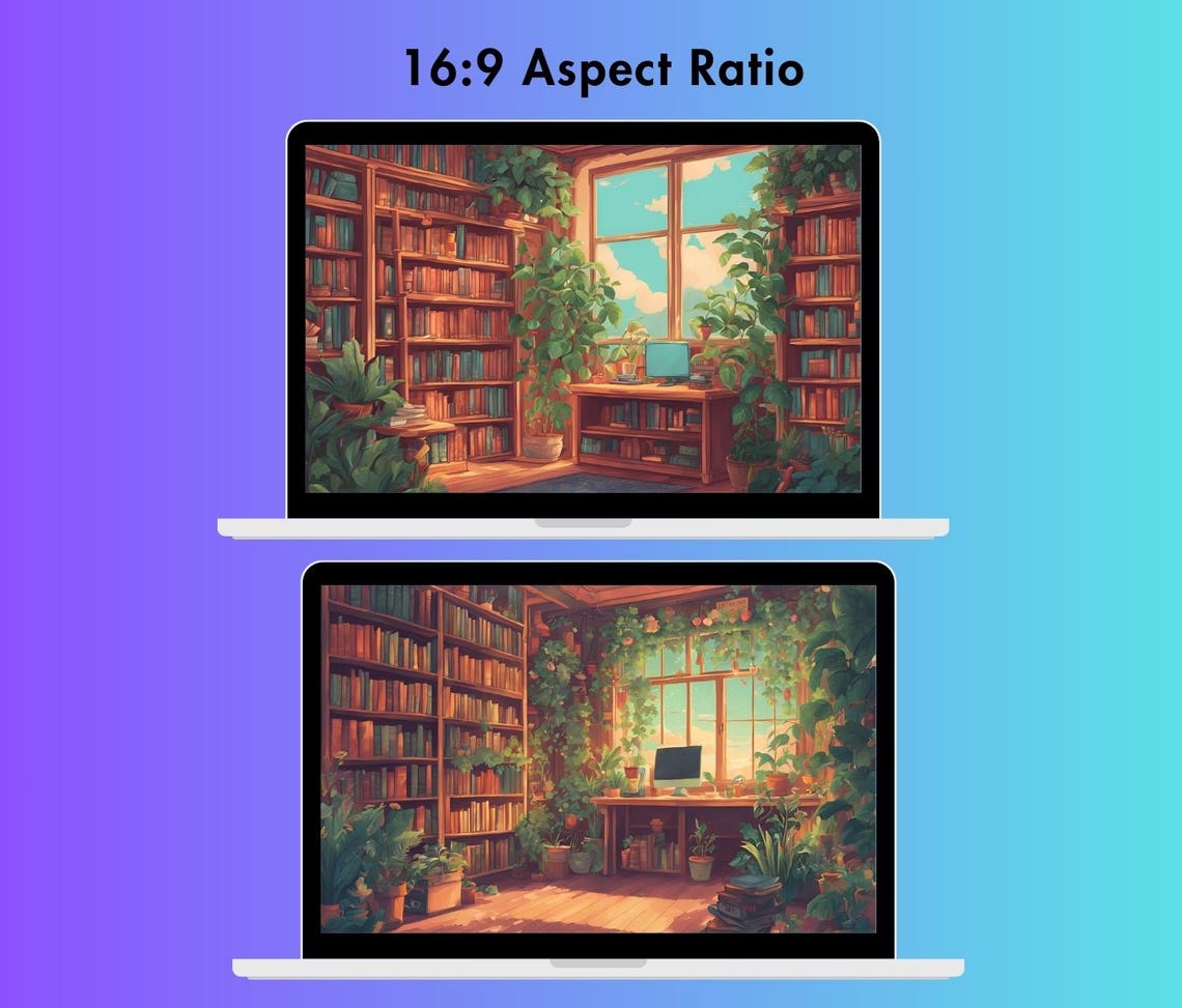 Lofi Library Wallpaper Cozy Study Room With Lush Greenery - Etsy