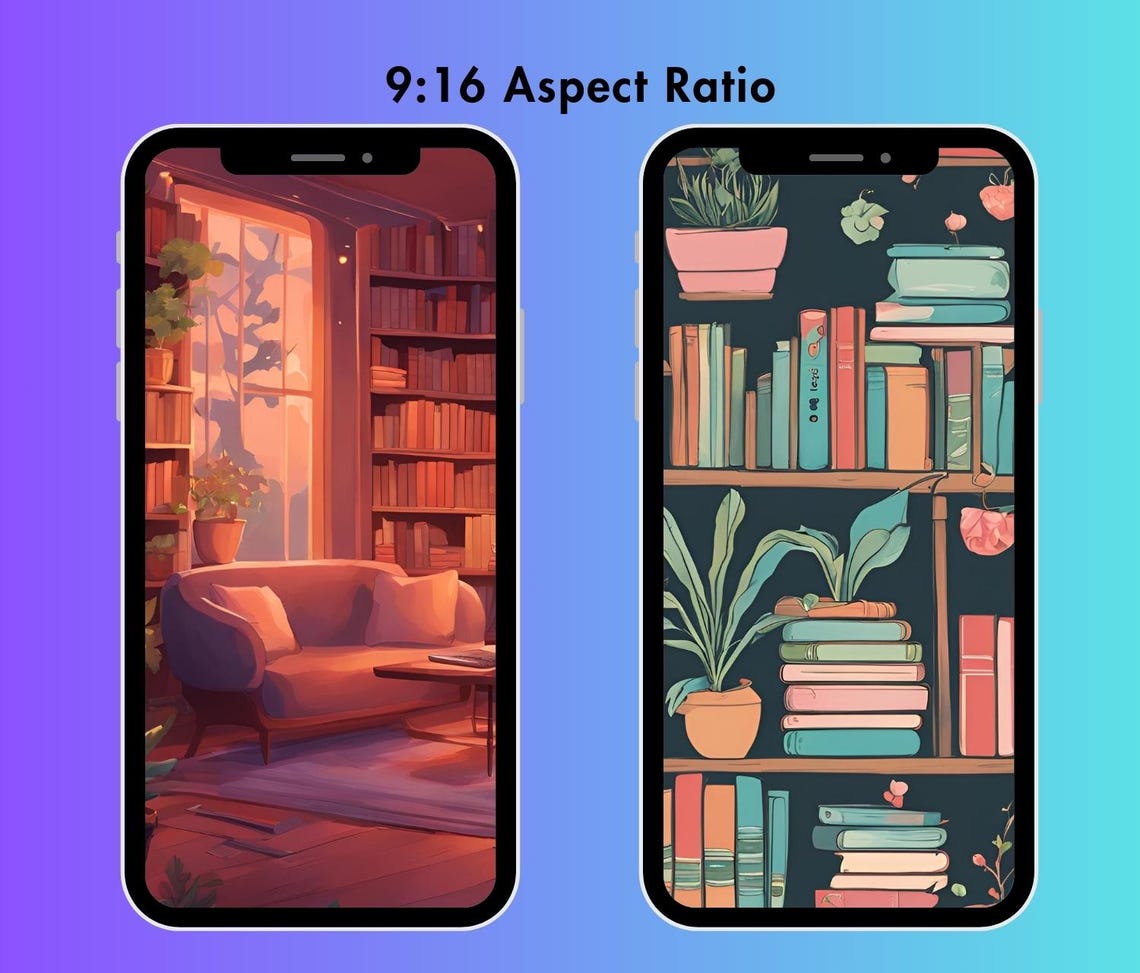 Lofi Library Wallpaper Cozy Study Room With Lush Greenery - Etsy