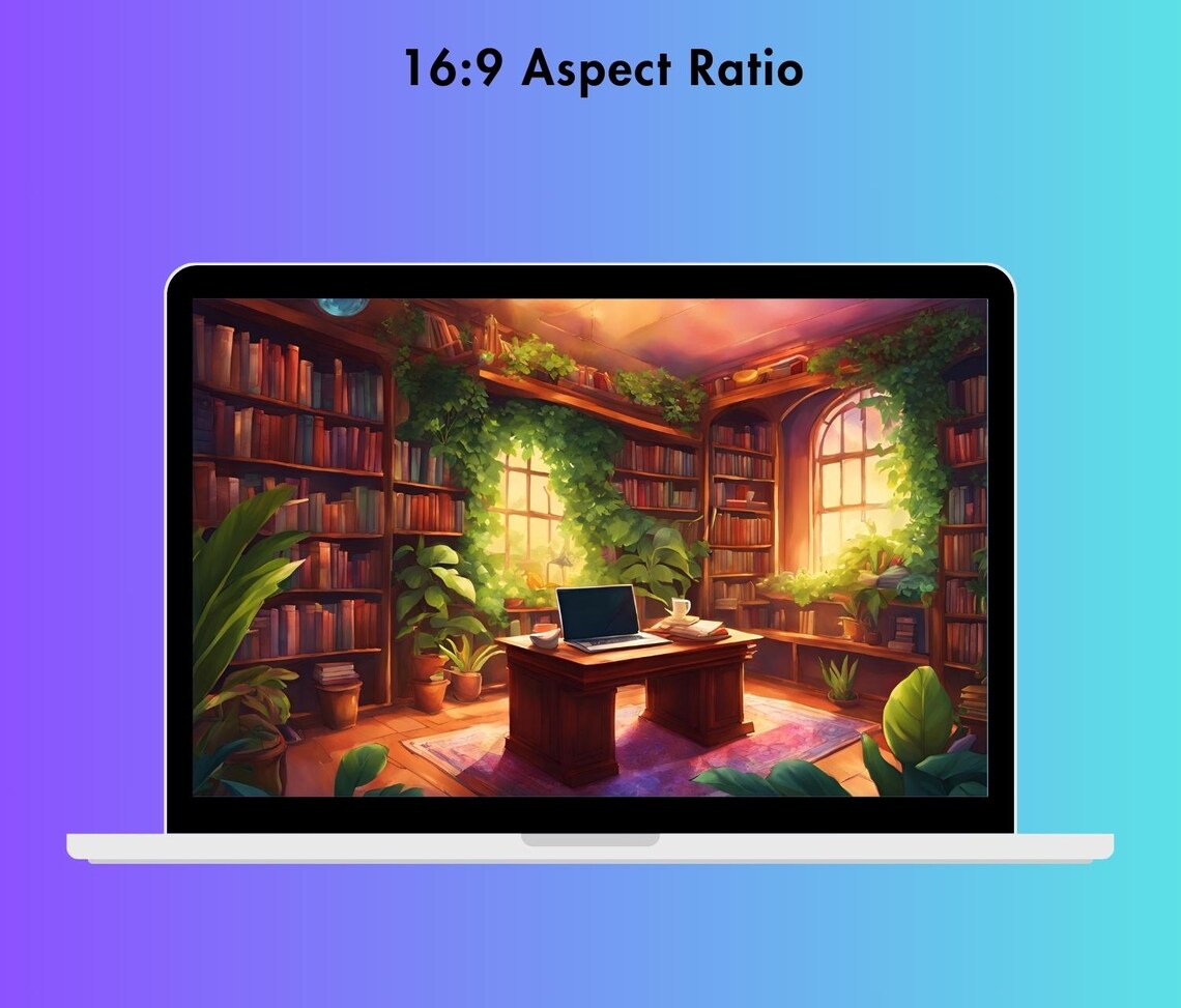 Lofi Library Wallpaper Cozy Study Room With Lush Greenery - Etsy