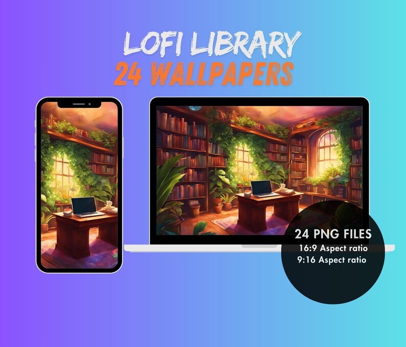 Lofi Library Wallpaper Cozy Study Room With Lush Greenery - Etsy