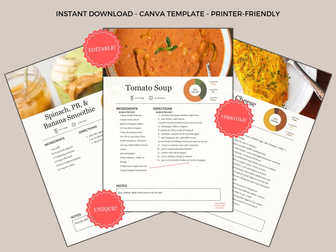 Recipe Template for Weight Loss; Nutrition-focused, Professional ...