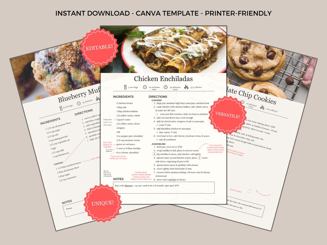 Recipe Book Template; Professional Editable Recipe Sheet; Digital ...