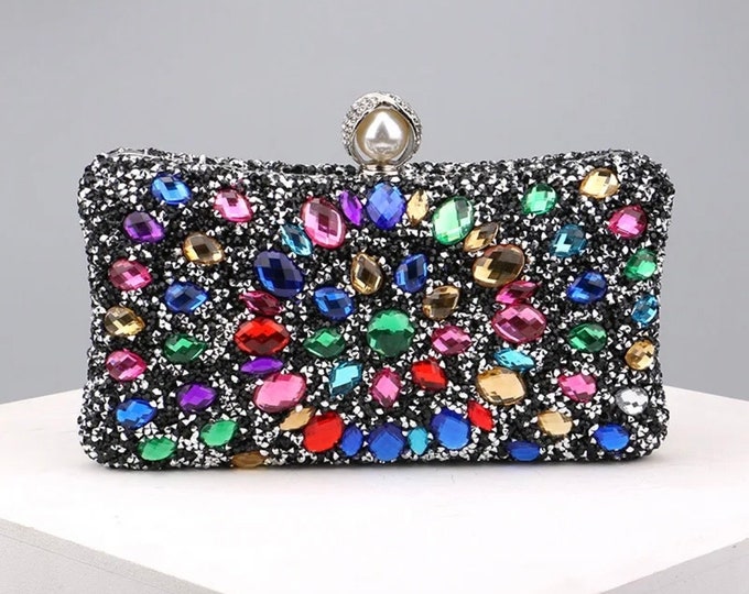 Embroidered Black Gold Evening Party Clutch Bag Elegant Envelope Purse ...