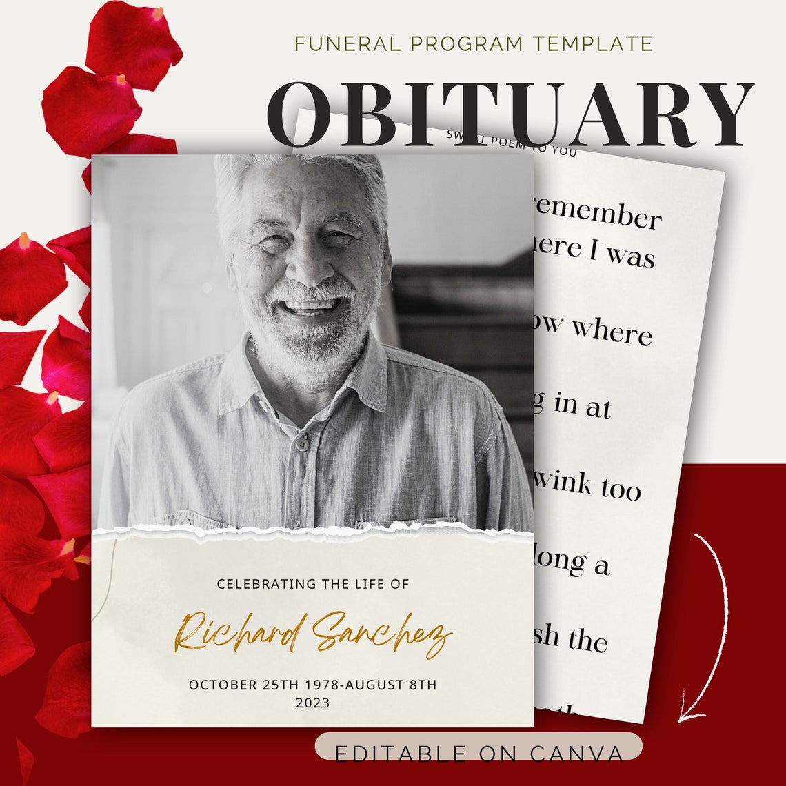 Obituary Template, Funeral Template, Memorial Template, Program ...