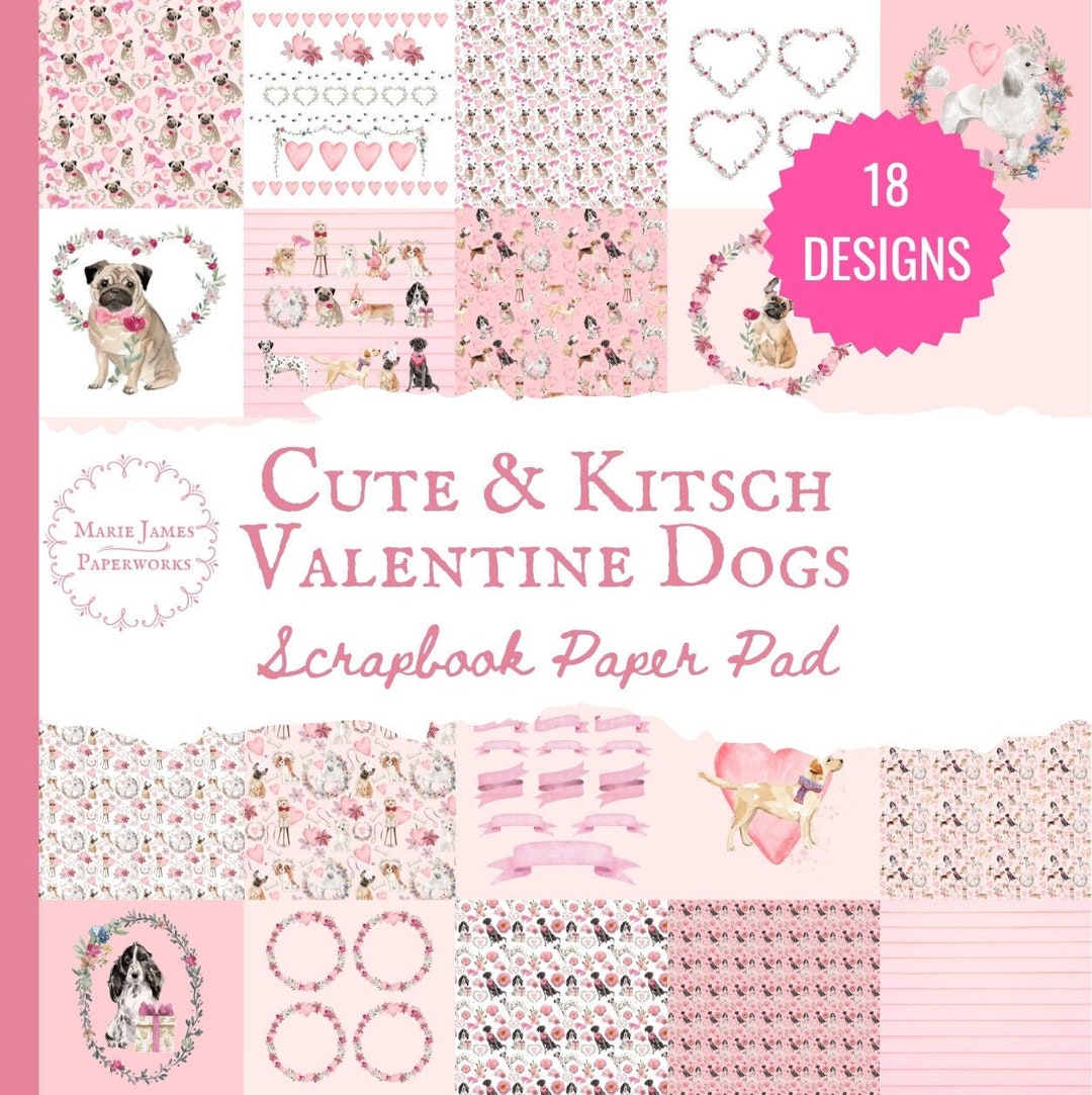 Cute and Kitsch Valentines Dogs Scrapbook Paper | Blush Pink ...