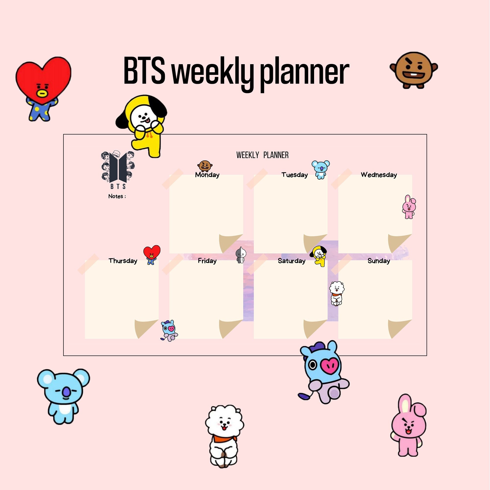 BTS Weekly Planner, Planning With BTS, Cartoon Characters Bts, BTS Army ...