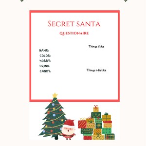 Secret Santa Printable Question Sheet, Secret Santa Form, Fill Out ...