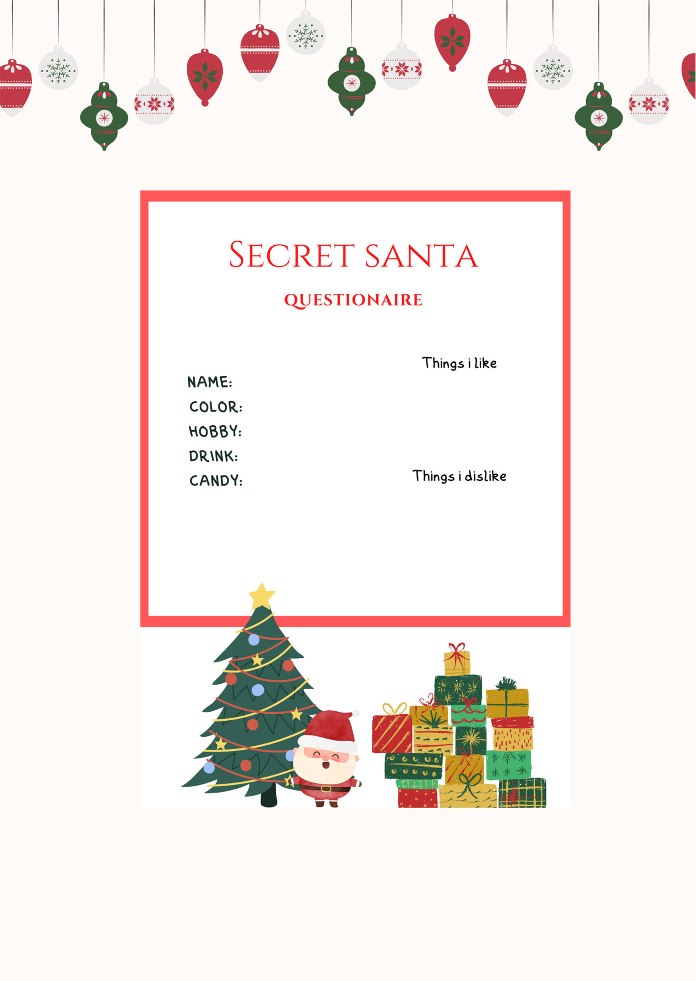 Secret Santa Printable Question Sheet, Secret Santa Form, Fill Out ...